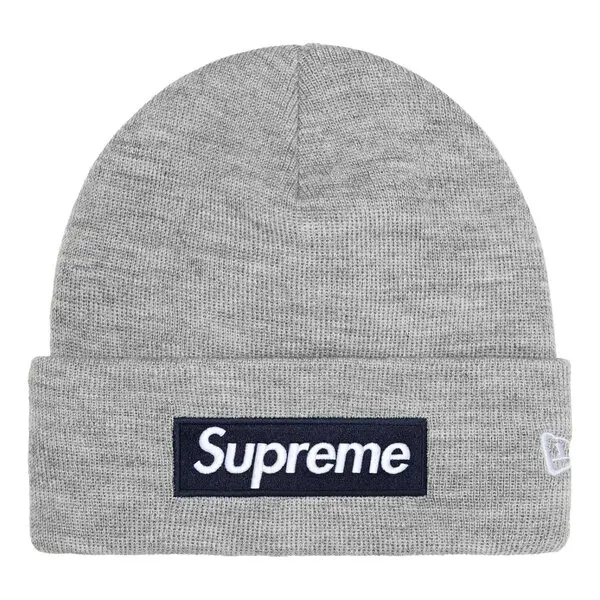 Supreme Fw25 New Era Bo Logo Beanie - Heather Grey