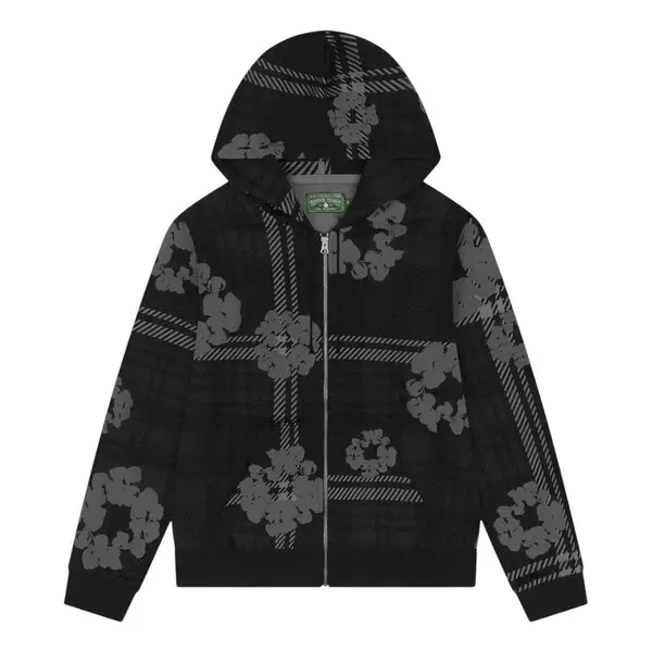 DENIM TEARS Plaid Cotton Wreath Zip Hoodie - Black