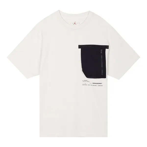 JORDAN 23 Engineered Contrasting Colors Pocket Round Neck Casual Short Sleeve Phantom White Gray T-shirt