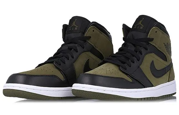 JORDAN 1 Mid 'olive Canvas - Olive Canvas/black/white