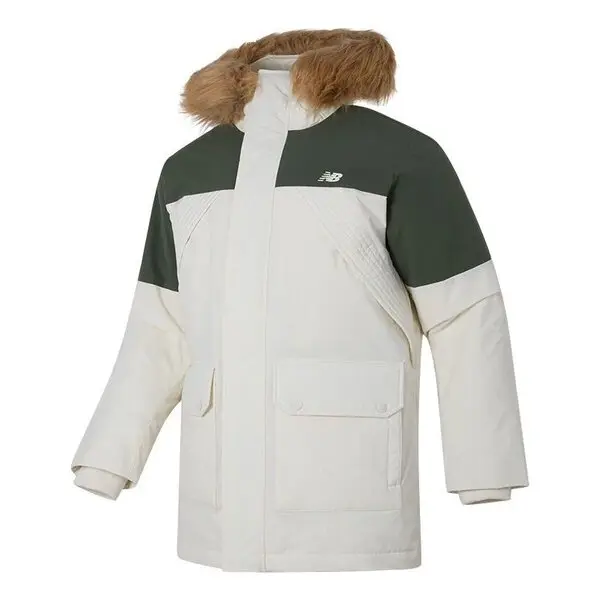 NEW BALANCE Hooded Down Jacket - White/black/brown