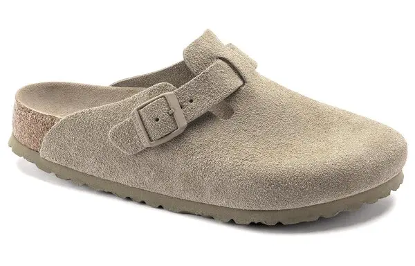 BIRKENSTOCK Boston Soft Footbed Suede Clogs - Faded Khaki