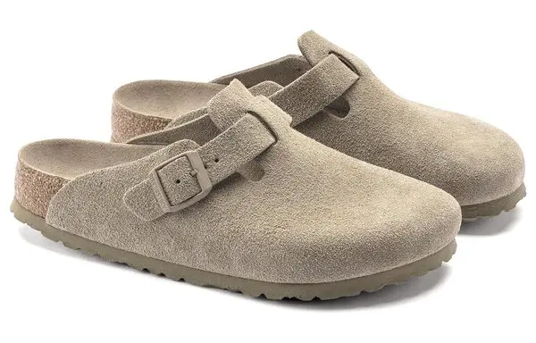 BIRKENSTOCK Boston Soft Footbed Suede Clogs - Faded Khaki