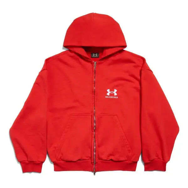 Balenciaga X Under Armour Zip-up Hoodie 'red White - Red/white