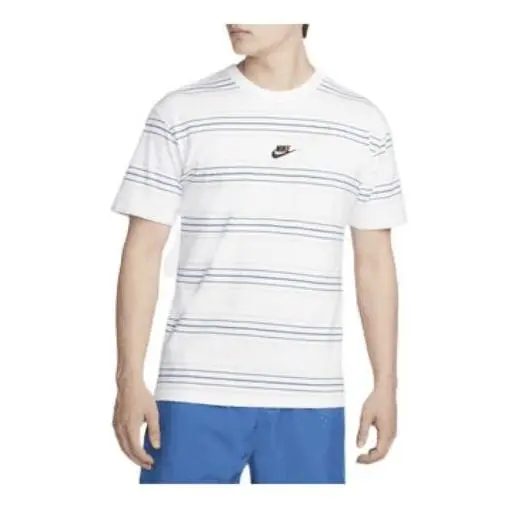 Nike Logo Micro Mark Stripe Round Neck Short Sleeve White T-shirt - Multi-color