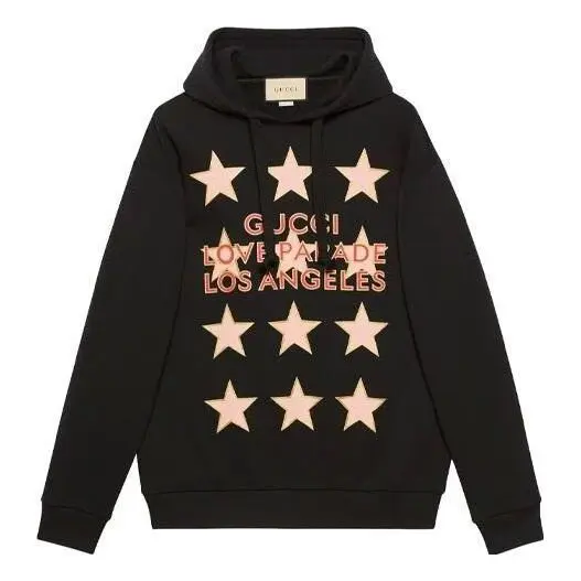 Gucci Logo Love Parade Cotton Hoodie - Black