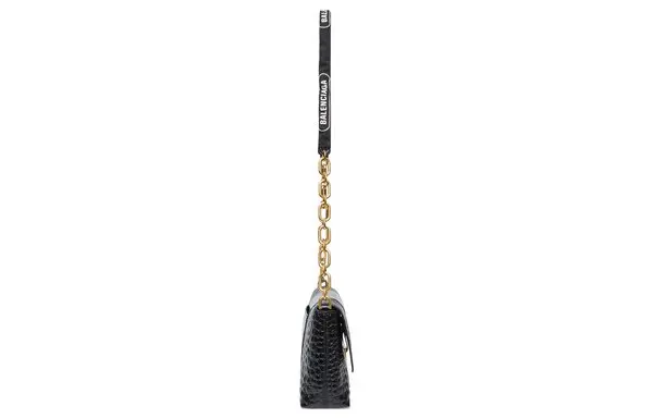 Balenciaga Downtown Xs Croc Embossed Shoulder Bag - Black