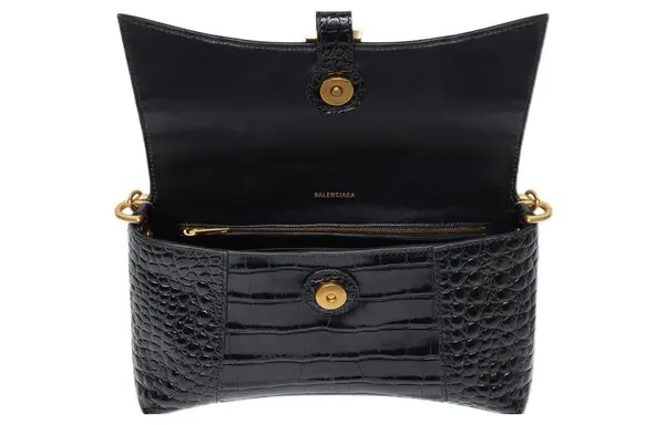 Balenciaga Downtown Xs Croc Embossed Shoulder Bag - Black