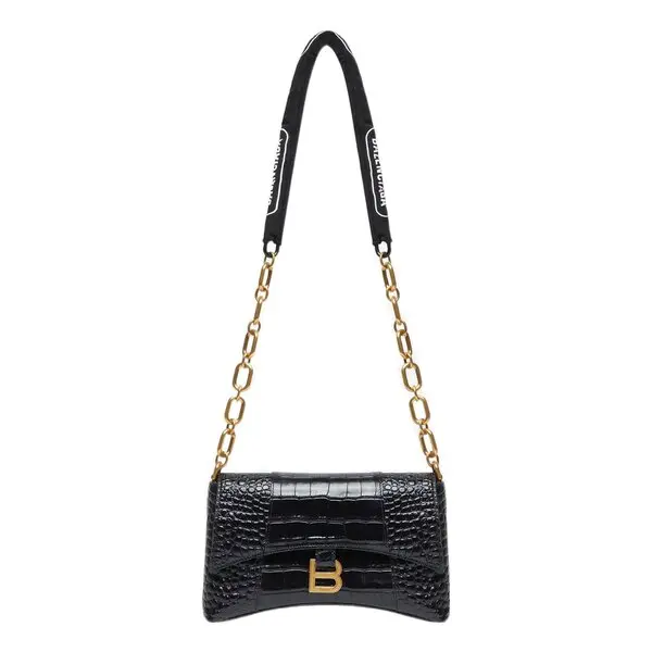 Balenciaga Downtown Xs Croc Embossed Shoulder Bag - Black