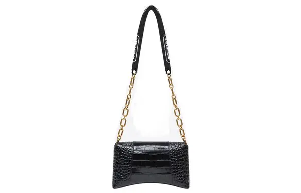 Balenciaga Downtown Xs Croc Embossed Shoulder Bag - Black