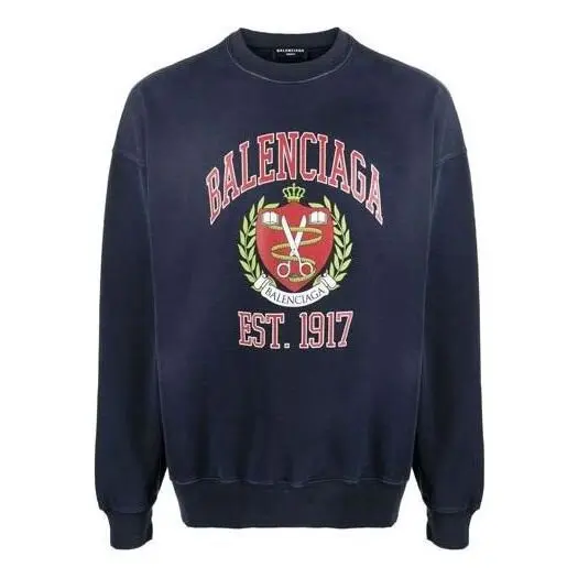 Balenciaga Est. 1917 College Logo Crewneck Sweatshirt - Navy