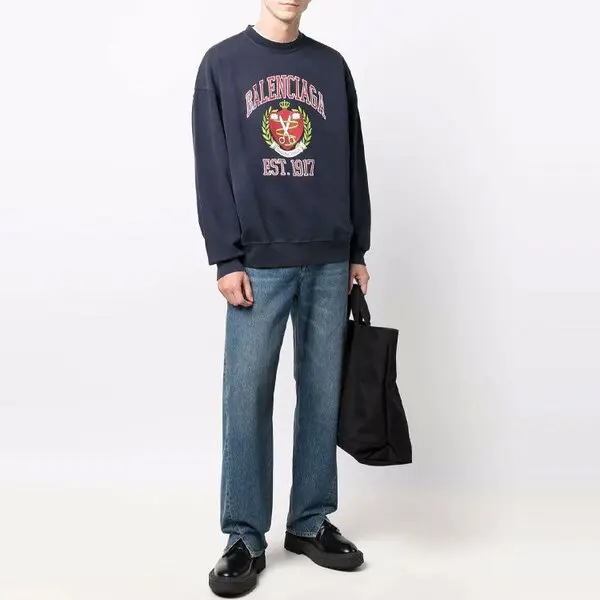 Balenciaga Est. 1917 College Logo Crewneck Sweatshirt - Navy