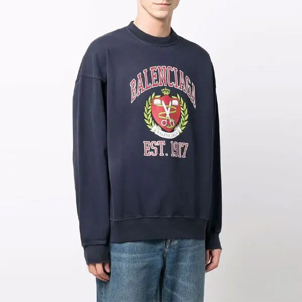 Balenciaga Est. 1917 College Logo Crewneck Sweatshirt - Navy