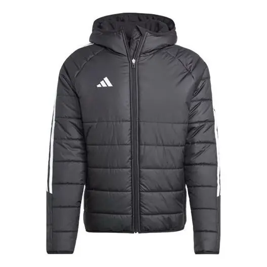 Adidas Puffer Jacket With Hood And Stripes - Black