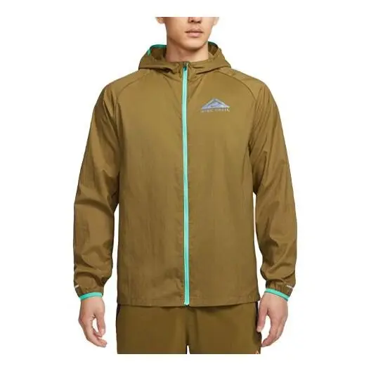Nike Trail Aireez Lightweight Hooded Running Jacket - Olive/green