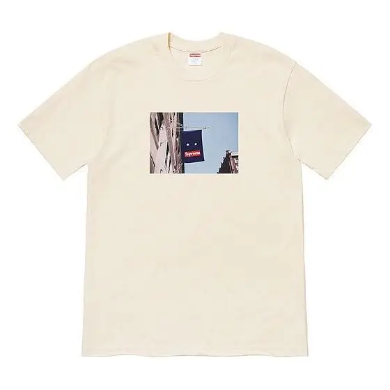 Supreme Fw19 Week 1 Banner Tee Natural Short Sleeve White - Creamy