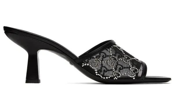 Gucci Gg Mid-heel Slide Sandal - Black