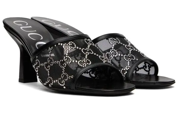 Gucci Gg Mid-heel Slide Sandal - Black