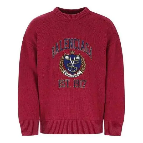 Balenciaga Est. 1917 College Logo Crewneck Sweater - Red