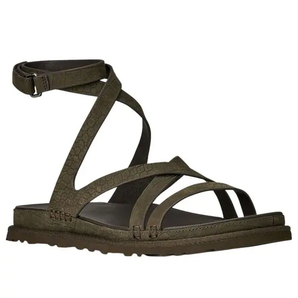 UGG Goldengaze Embossed Ankle Wrap Sandals - Dense Smoke