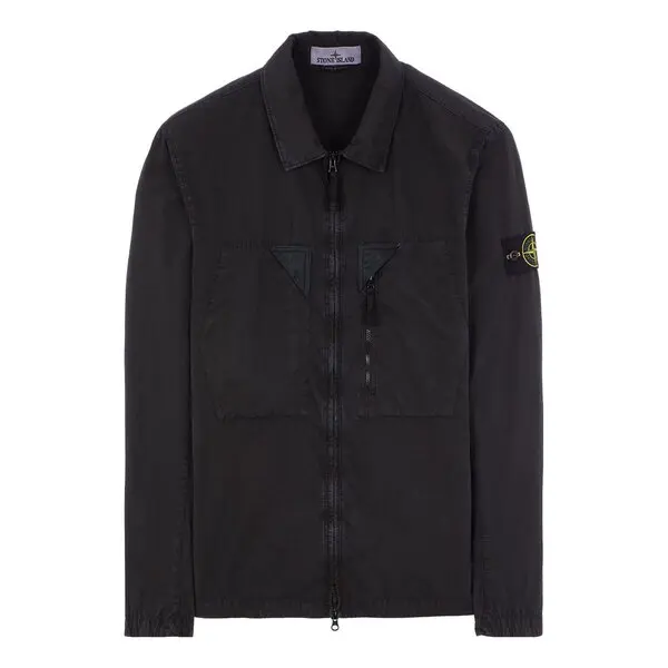 Stone Island Brushed Cotton Canvas Zip Shirt Jacket - Black