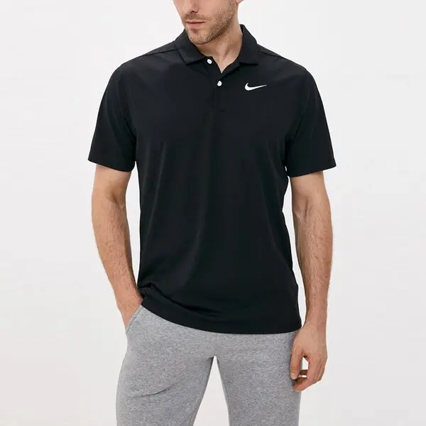 Nike Casual Solid Color Breathable Short Sleeve Polo Shirt Black