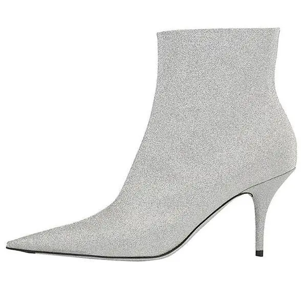 Balenciaga 85mm Knife Glitter Boots - Silver