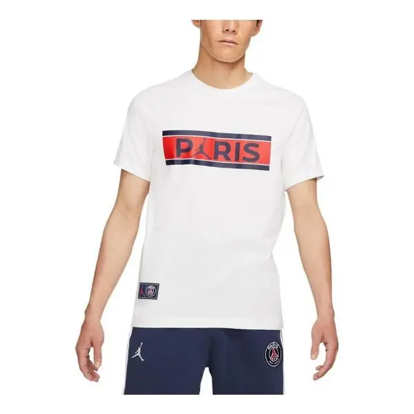 JORDAN Wordmark Paris Saint-germain Alphabet Printing Soccer/football Short Sleeve White T-shirt - Default Color