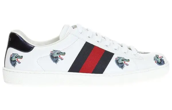Gucci Ace Leather Wolf Sneakers - White/red/dark Blue