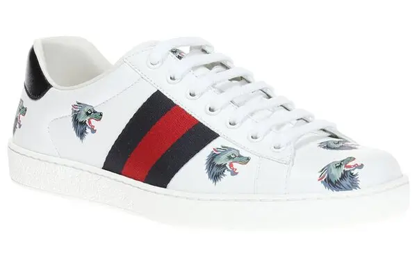 Gucci Ace Leather Wolf Sneakers - White/red/dark Blue