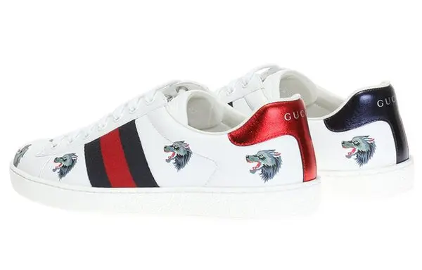 Gucci Ace Leather Wolf Sneakers - White/red/dark Blue