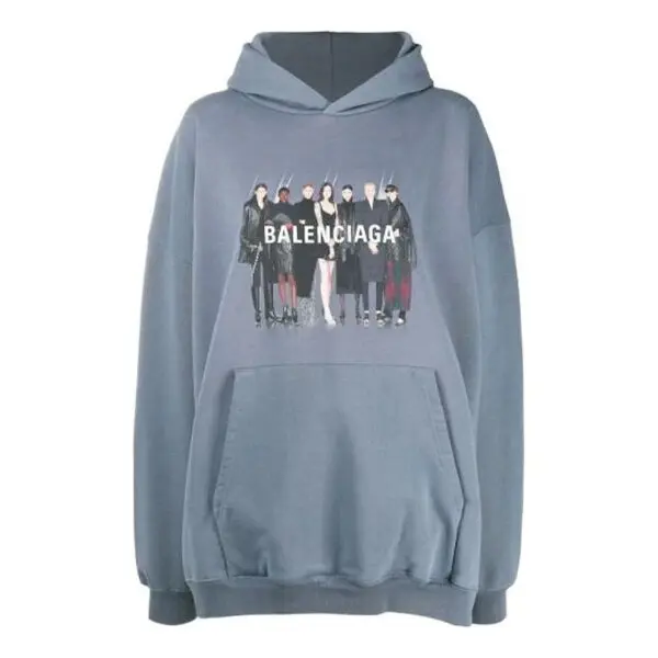 Balenciaga Oversized Hoodie With Graphic Print - Grey