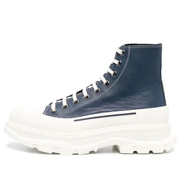 Alexander McQueen Tread Slick Lace Up Leather Boots - Navy