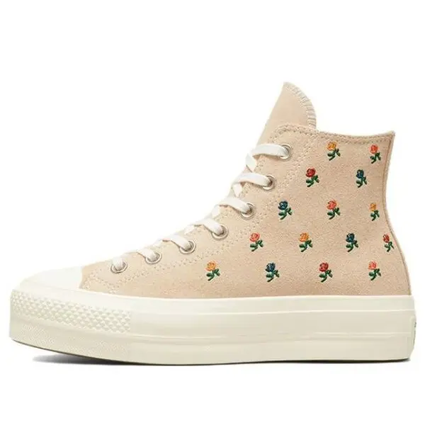 CONVERSE Chuck Taylor All Star Lift Platform High Top Embroidered Roses Sneakers - Creamyellow
