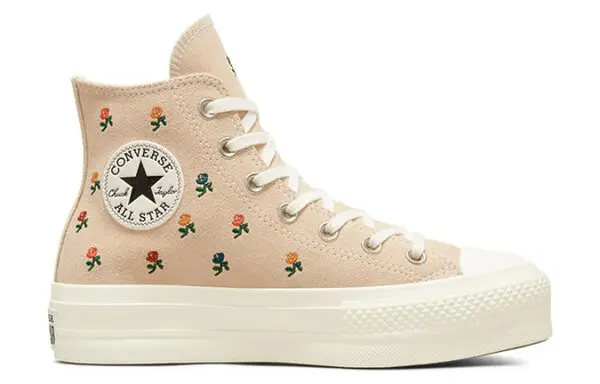 CONVERSE Chuck Taylor All Star Lift Platform High Top Embroidered Roses Sneakers - Creamyellow