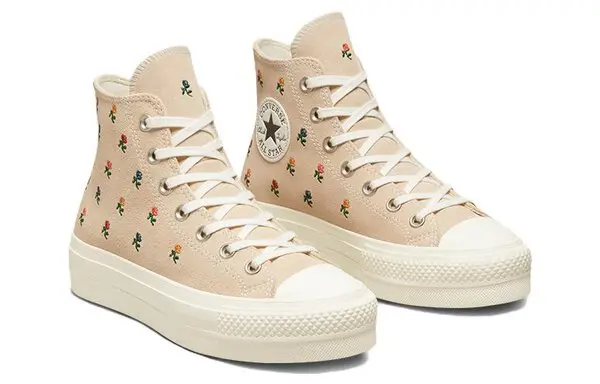 CONVERSE Chuck Taylor All Star Lift Platform High Top Embroidered Roses Sneakers - Creamyellow