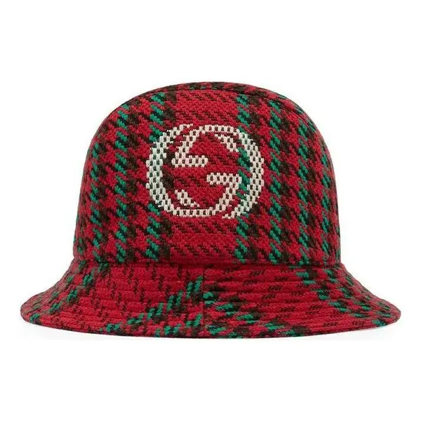 Gucci Houndstooth Wool Bucket Hat With Interlocking G - Red