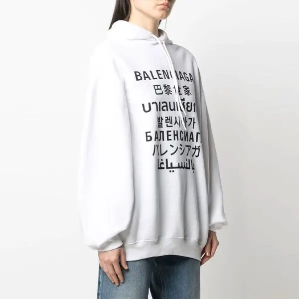 Balenciaga Logo Printed Hoodie - White