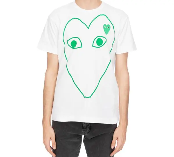 Play Comme Des Garcon Heart Ourlined Shape Short Sleeve Tee Green