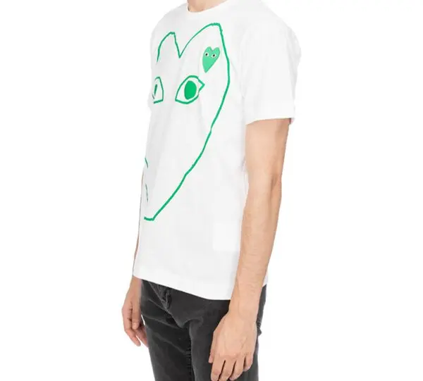 Play Comme Des Garcon Heart Ourlined Shape Short Sleeve Tee Green