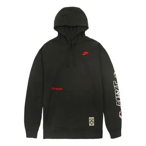 Nike Club Printed Pullover Hoodie - Black
