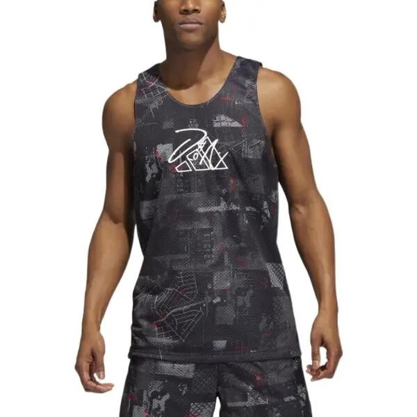 Adidas Geometry Pattern Logo Printing Straight Sports Black Vest
