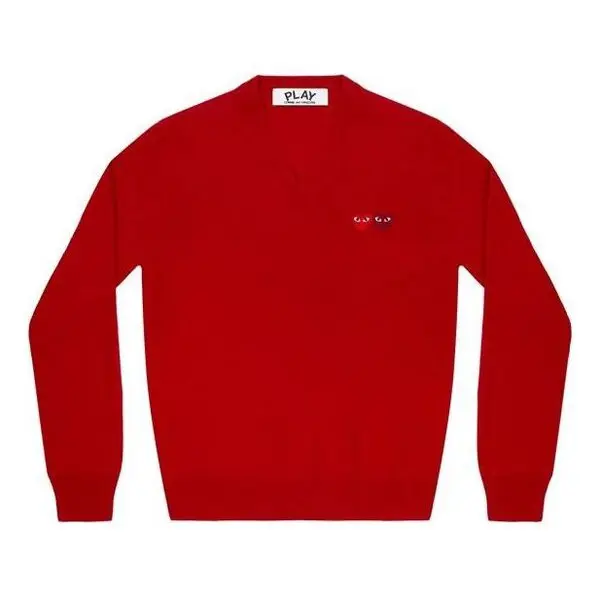 Play Comme Des Garcon V-neck Pullover With Double Emblem - Red