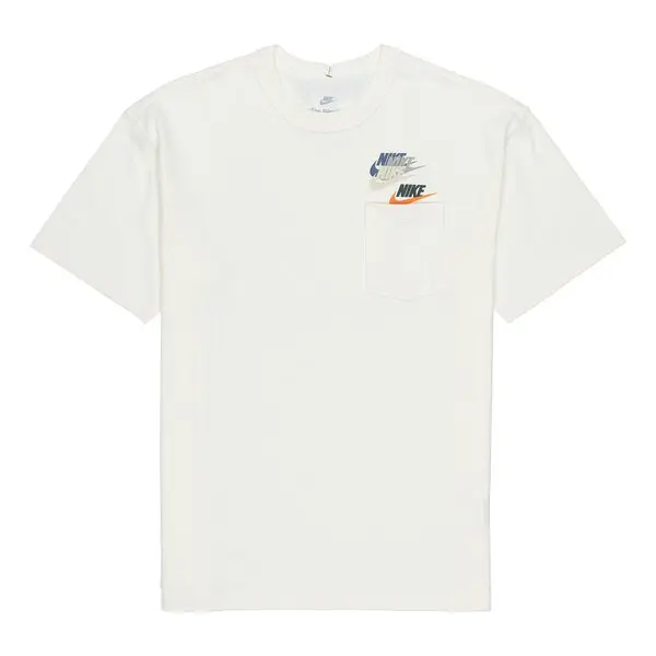 Nike As Nsw Tee Prem Pocket Casual Breathable Round Neck Logo Solid Color Short Sleeve White T-shirt - Multi-color