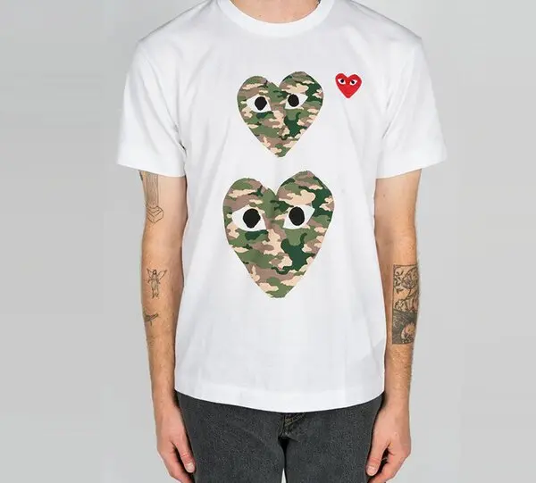 Play Comme Des Garcon Camouflage Two Heats Logo Tee