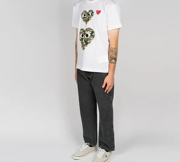 Play Comme Des Garcon Camouflage Two Heats Logo Tee