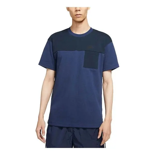 Nike Athleisure Casual Sports Breathable Splicing Short Sleeve Navy Blue T-shirt - Multi-color