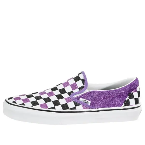 VANS Glitter Checkerboard Slip-on Sneakers - Purple/black/white