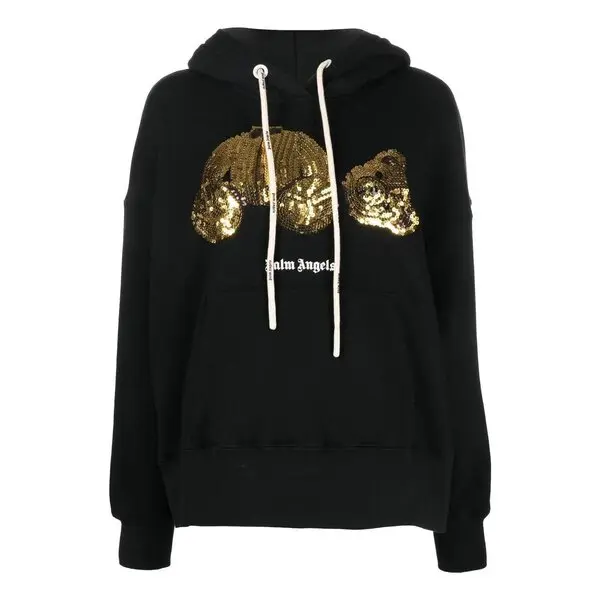 Palm Angels Gold Sequins Bear Hoodie - Black/gold