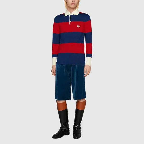 Gucci Striped Wool Polo 'blue Red